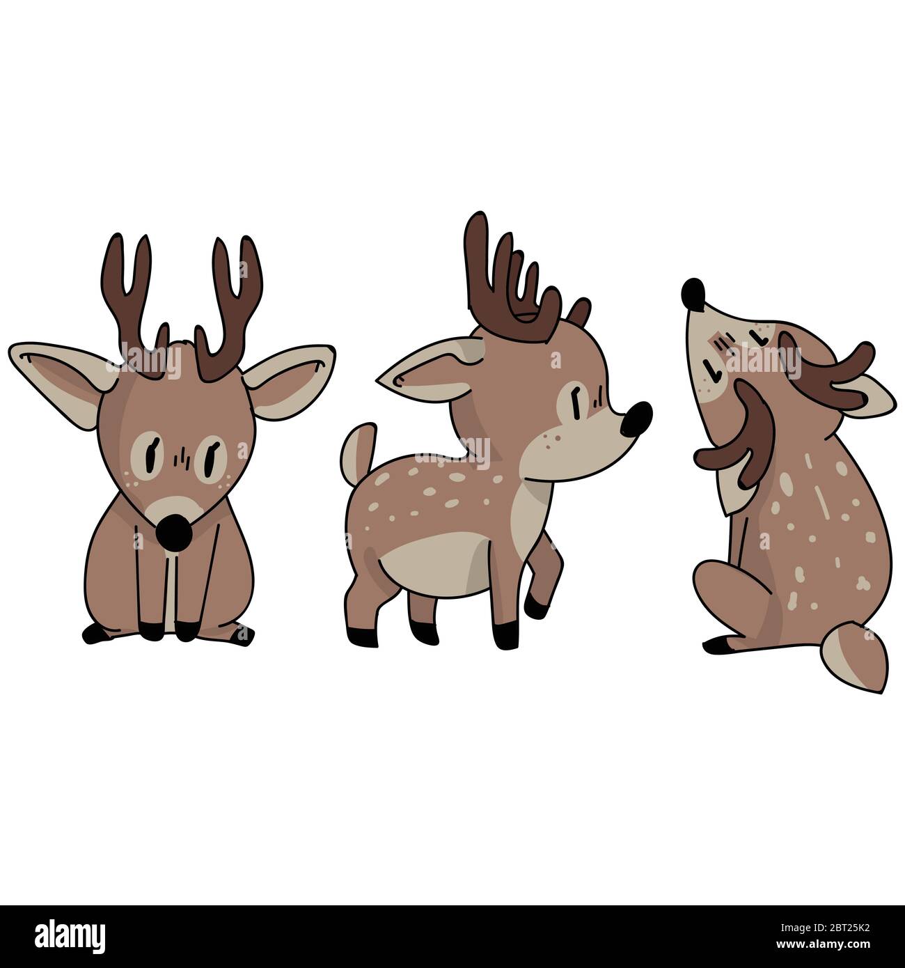 Cute woodland deer set animal vector illustration. Buck deer with ...