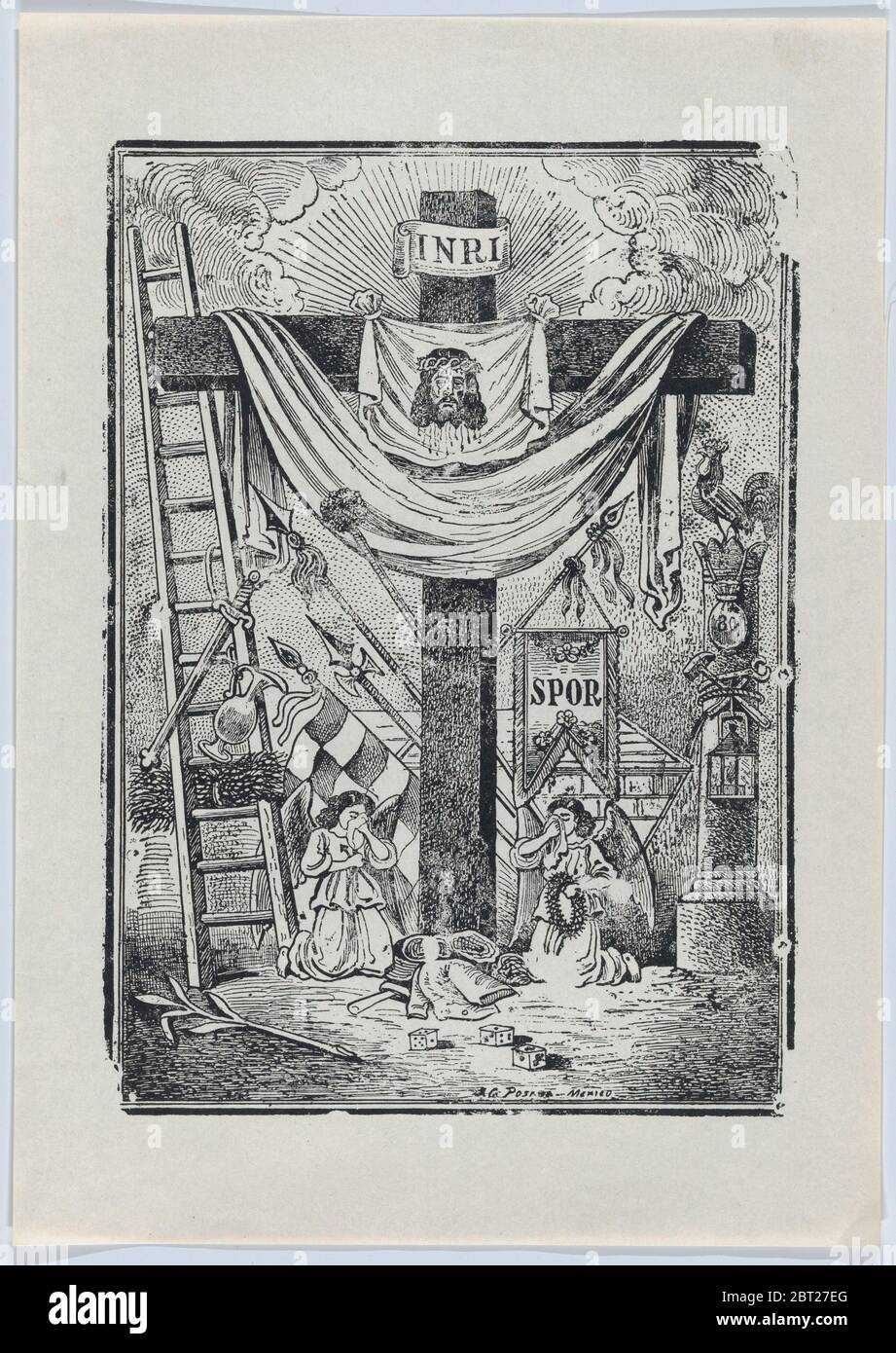 The cross decorated with instruments of the passion of Christ, two ...