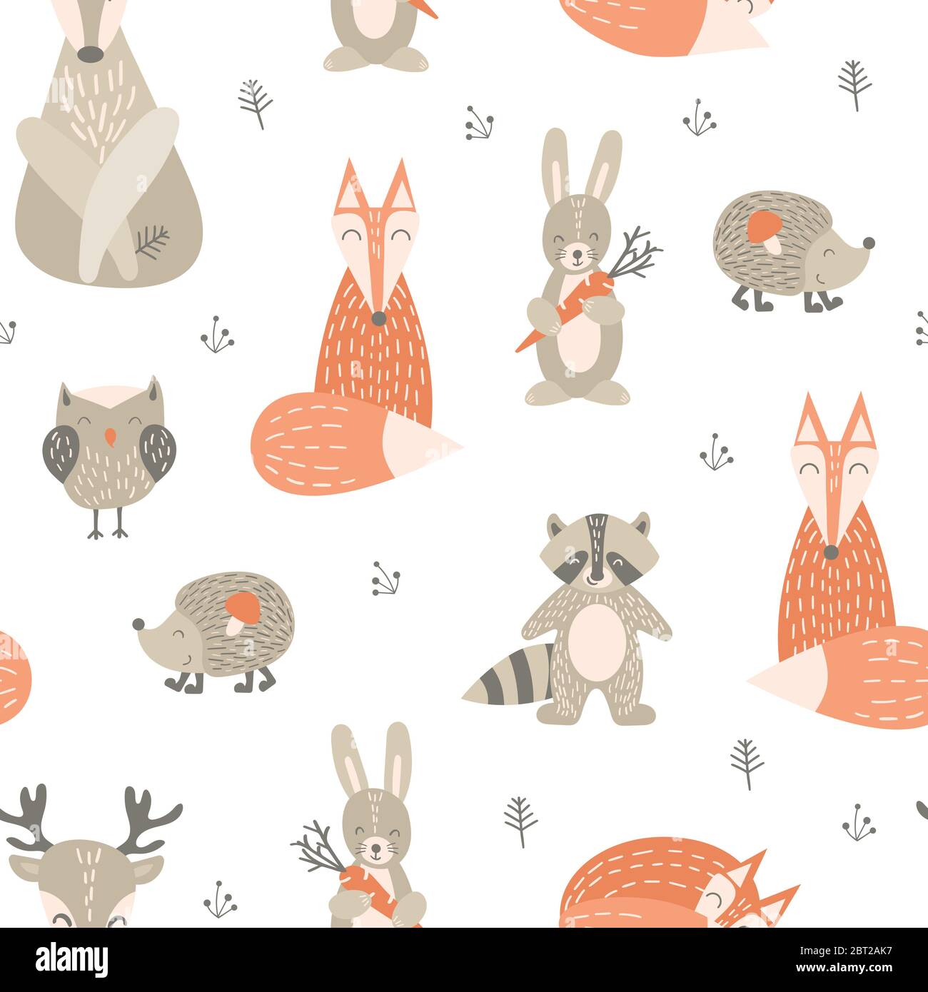 Seamless pattern with cute woodland animals in trendy scandinavian ...
