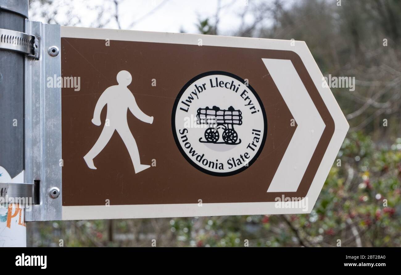 Tourist information sign for Snowdonia slate trail in Betwy y-coed ...
