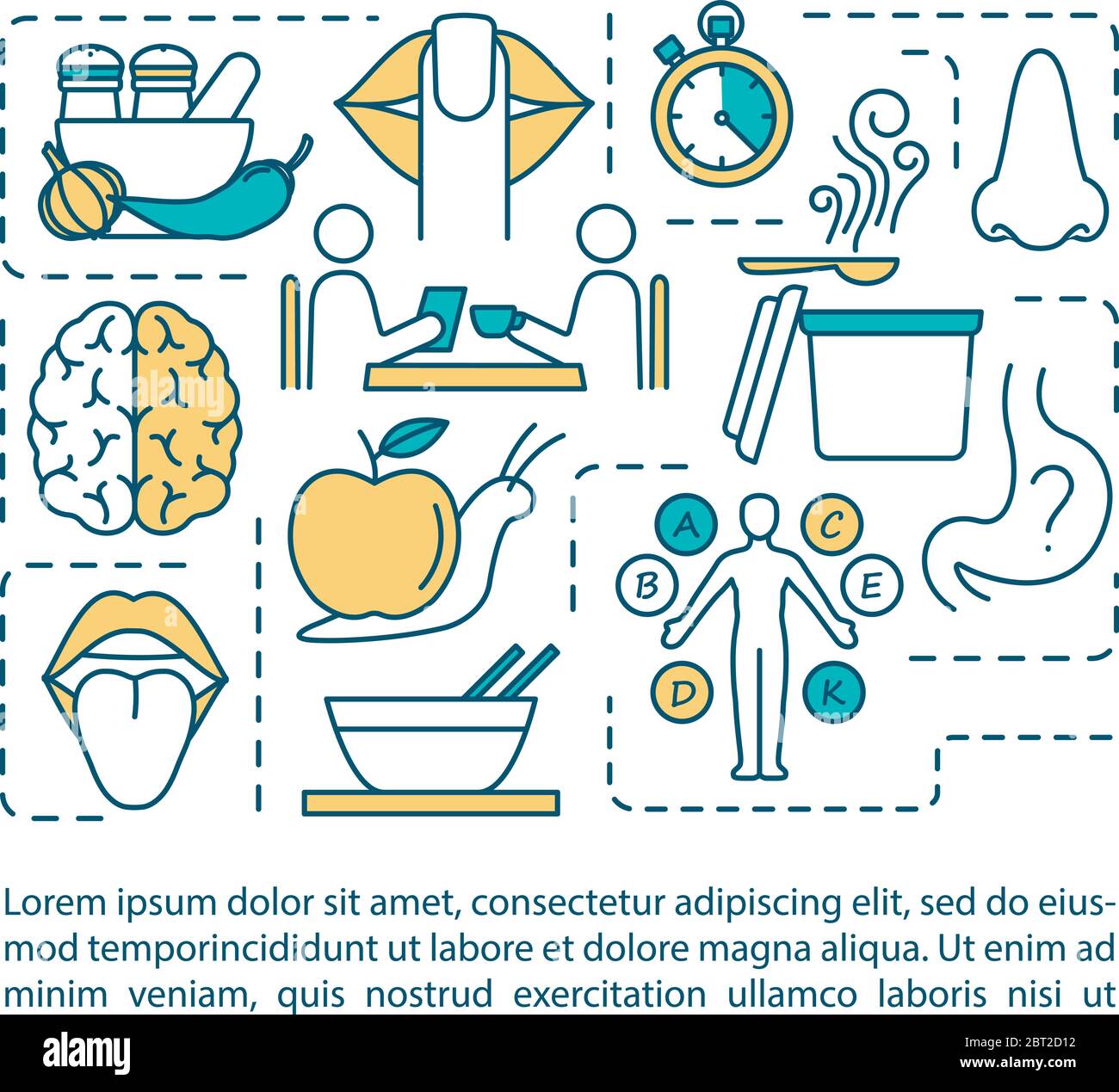 Conscious nutrition rules concept icon with text. Eating place and ...