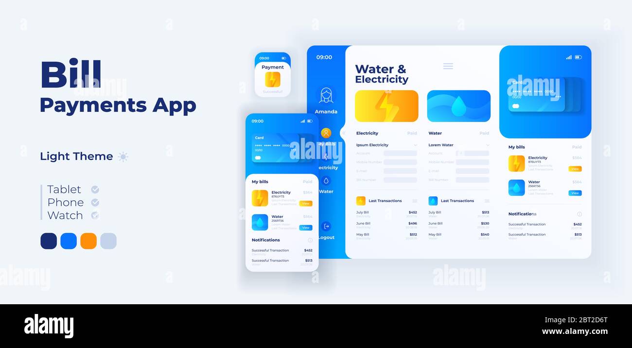 Utility taxes payment app screen vector adaptive design template Stock Vector Image & Art - Alamy