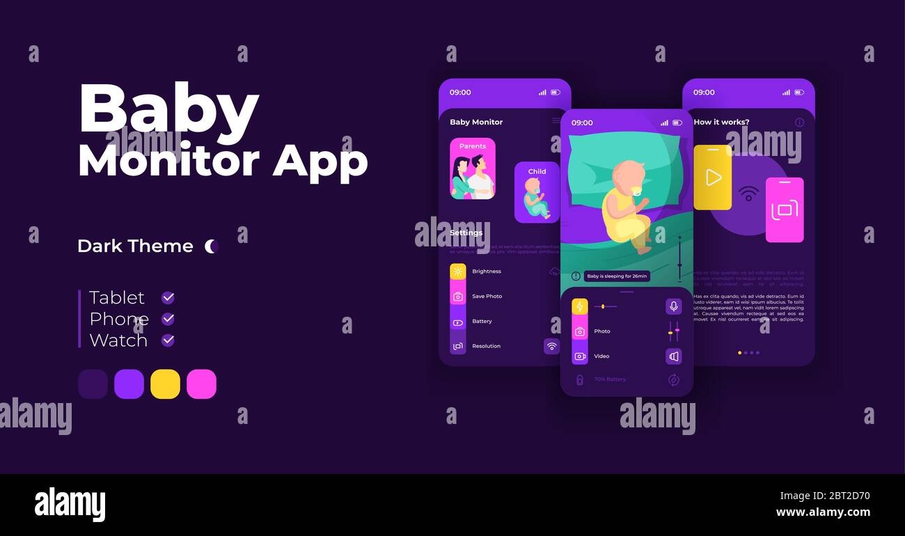 Baby monitor cartoon smartphone interface vector templates set Stock ...