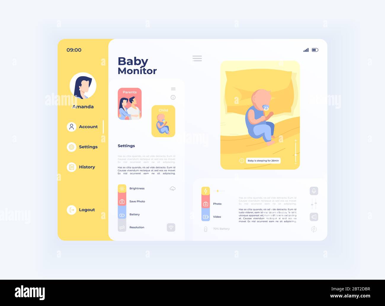 Parenting baby control tablet interface vector template Stock Vector ...