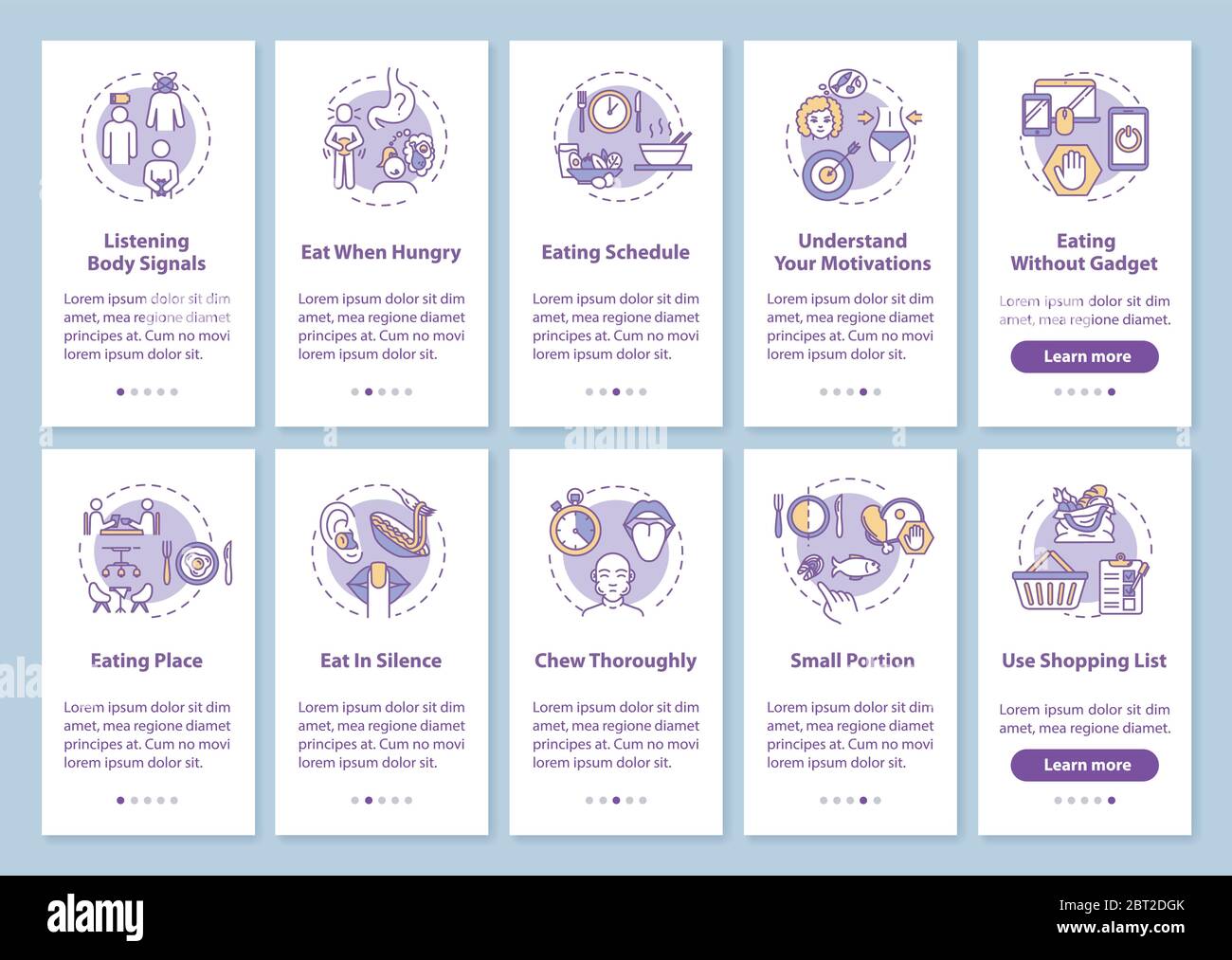 Mindful eating habits onboarding mobile app page screen with concepts ...
