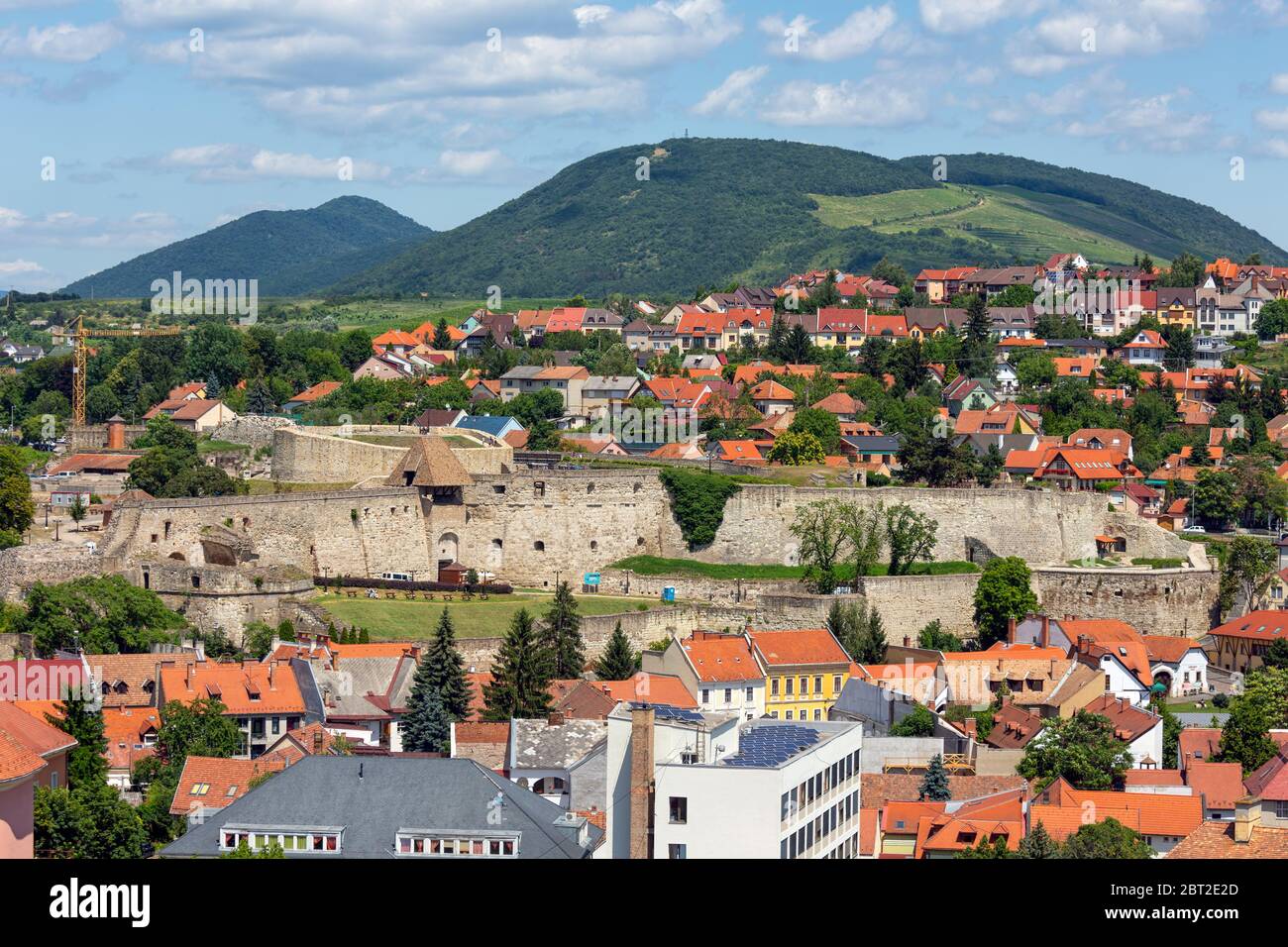 Aerial view Eger, Hungarian Country town with medieval castle Stock ...