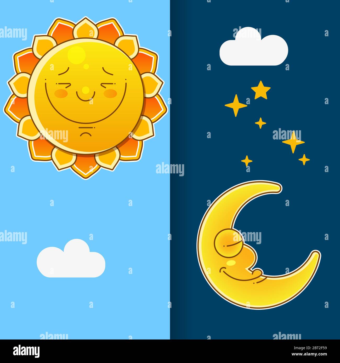 Vector Illustration Of Day And Night. Day Night Concept, Sun And Moon ...