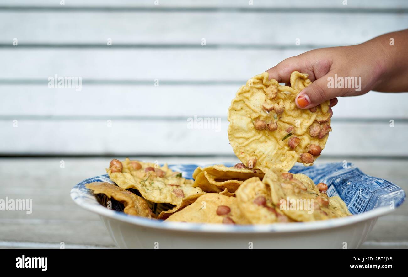 Deep fried Peanut crackers, Traditional peyek kacang from Indonesia ...