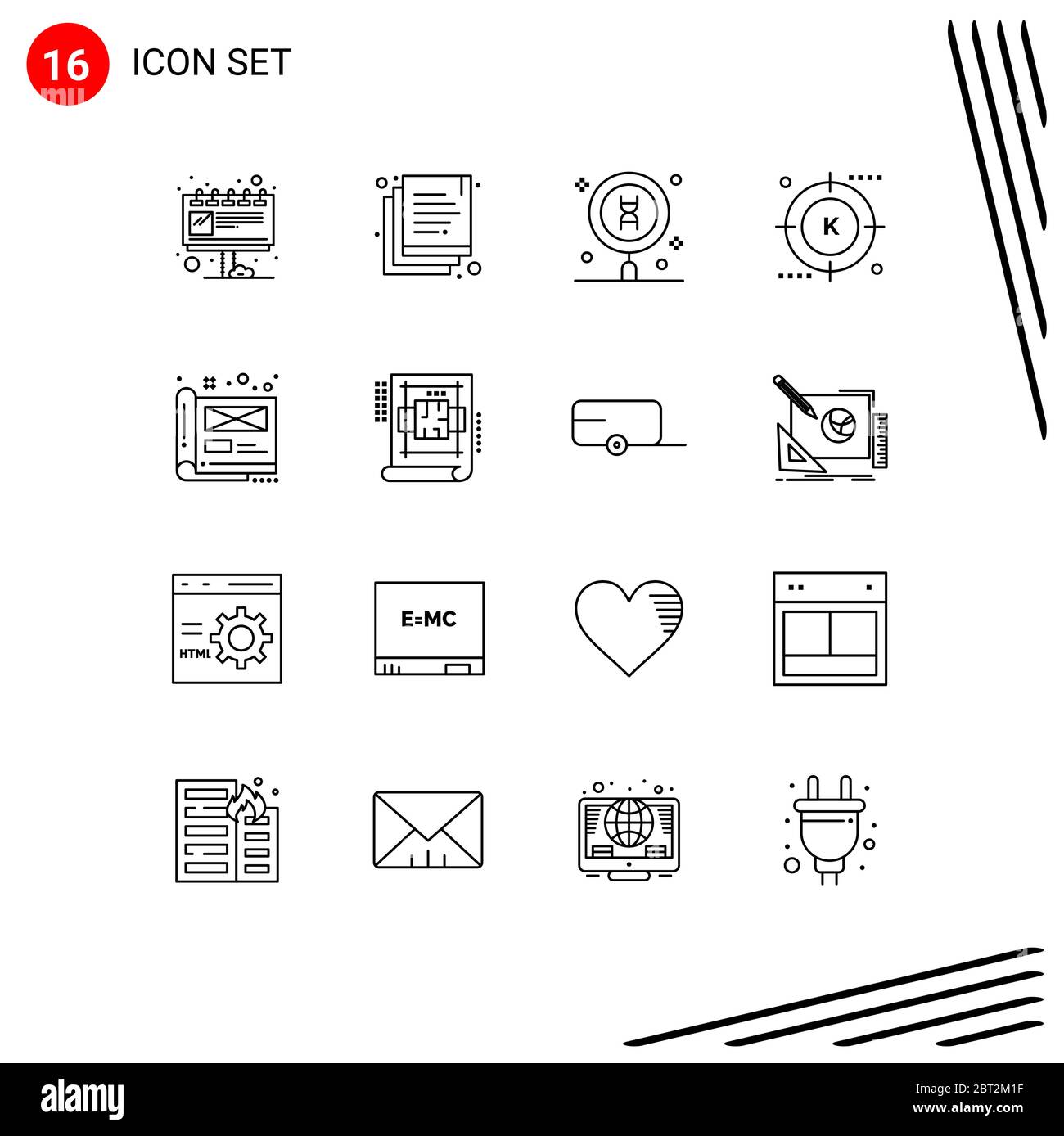 Set of 16 Modern UI Icons Symbols Signs for art, optimization, dna ...