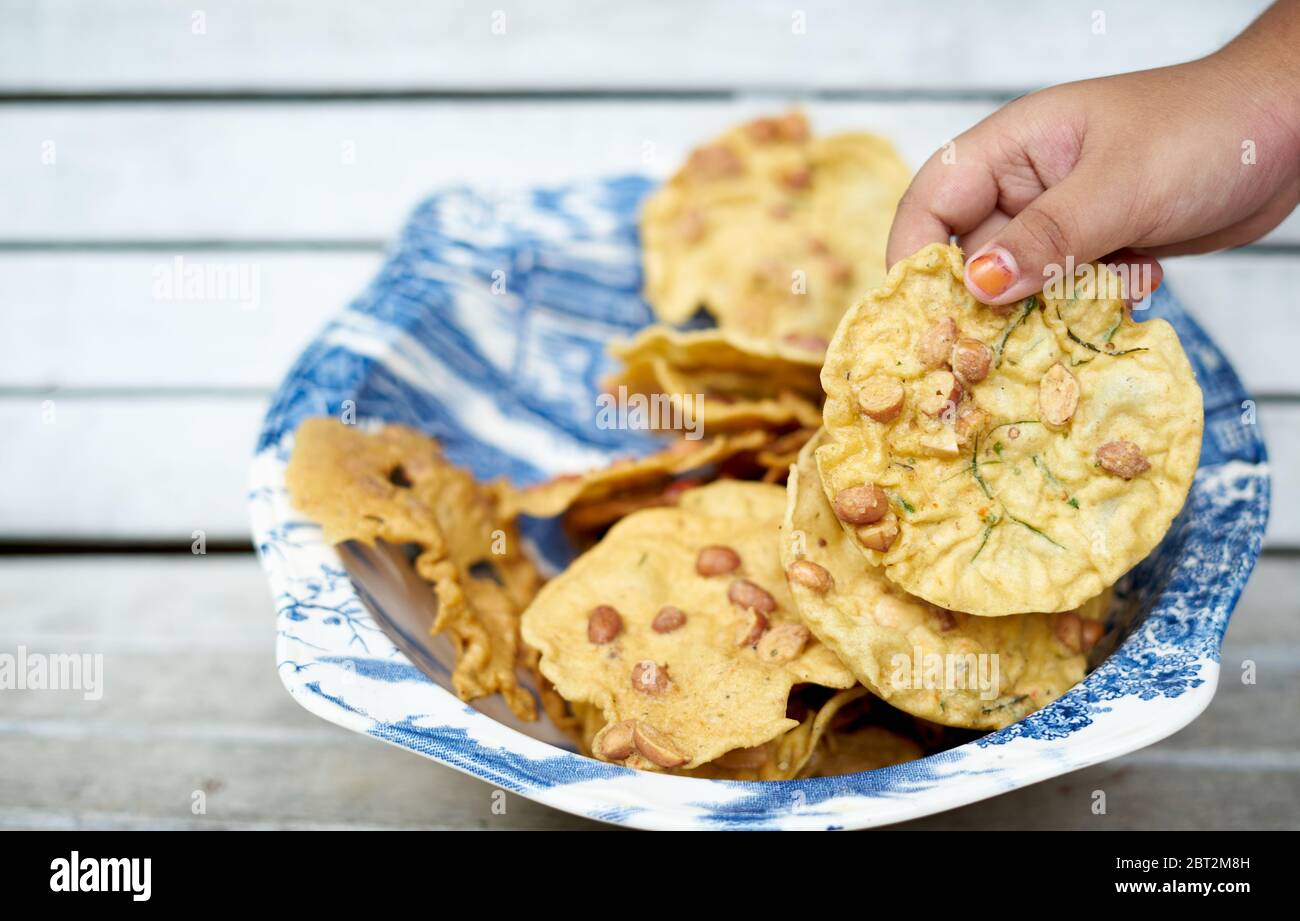 Deep fried Peanut crackers, Traditional peyek kacang from Indonesia ...