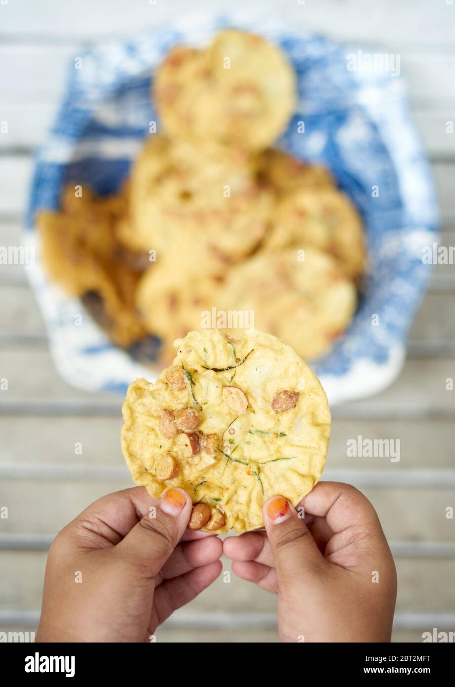 Deep fried Peanut crackers, Traditional peyek kacang from Indonesia ...