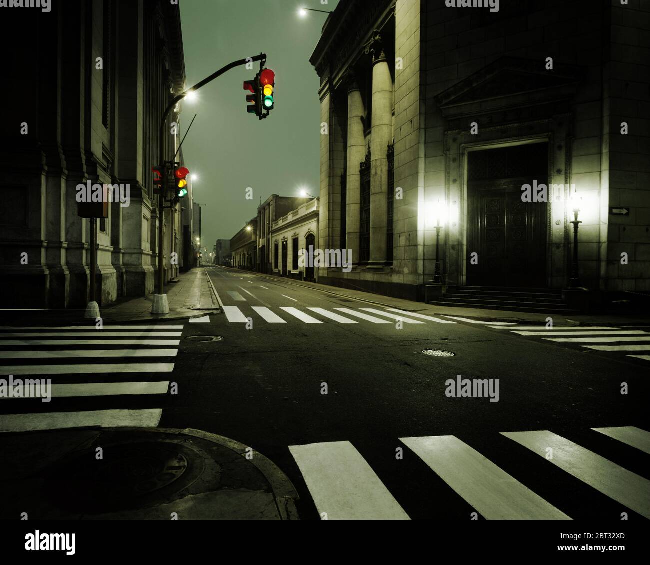 Colour photo of traffic lights in an empty street and road Stock Photo ...
