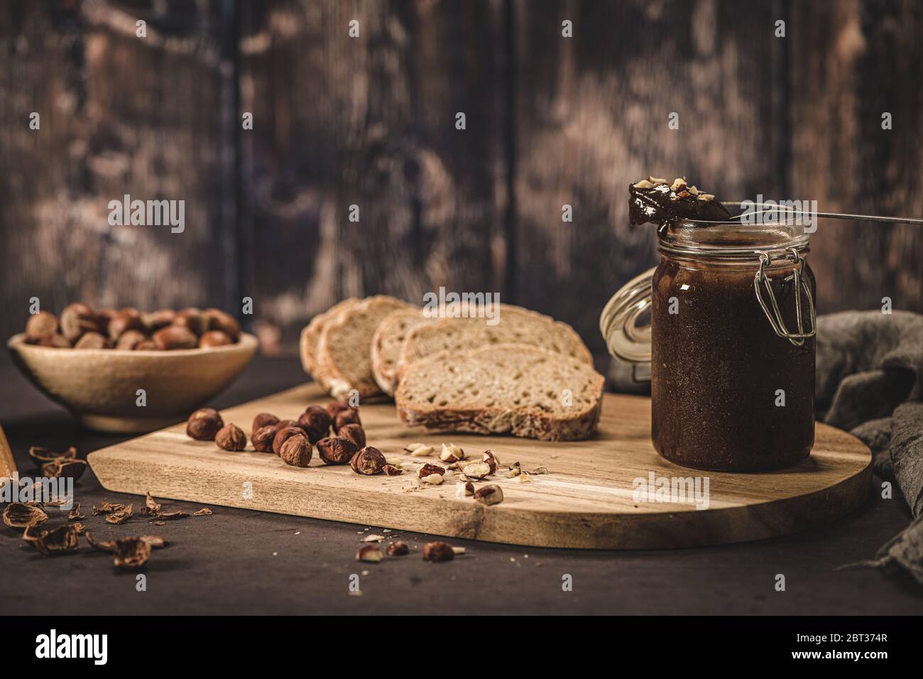 Vegan chocolate spread made of organic almond butter and organic cacao ...