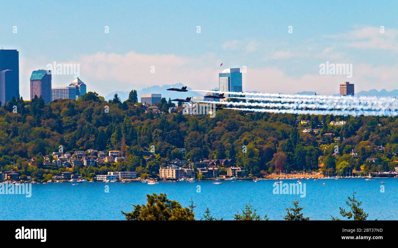 The Blue Angels performing over Seattle during the 2015 Seafair Air ...