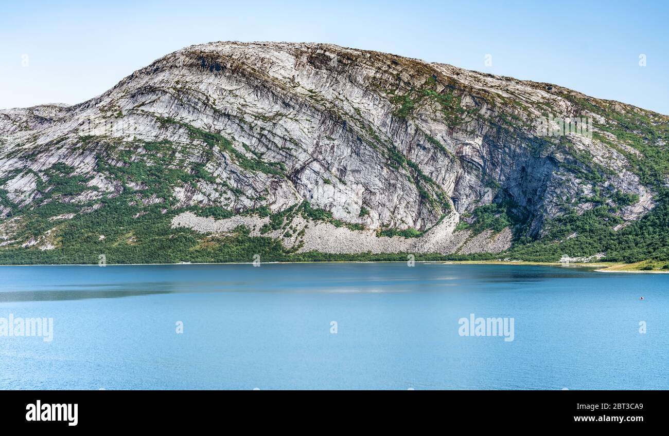 View at calm bay in Norway, between Nesna and Maela villages, blue ...