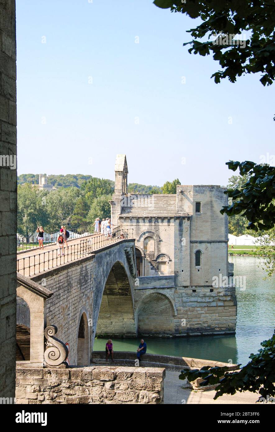 The Chapel of Saint Nicholas on the bridge at Avignon on the river ...