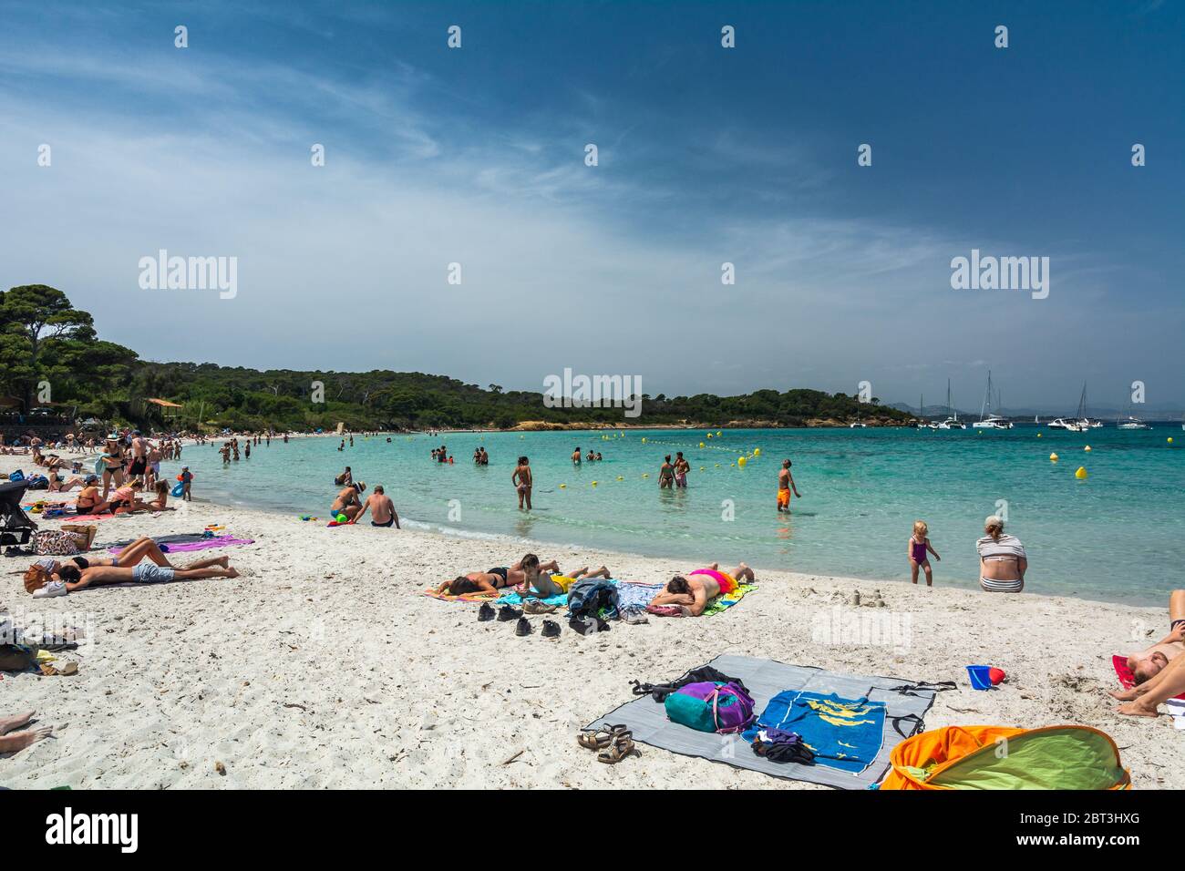 Porquerolles, France - June 10, 2019 : People on the silver beach ...