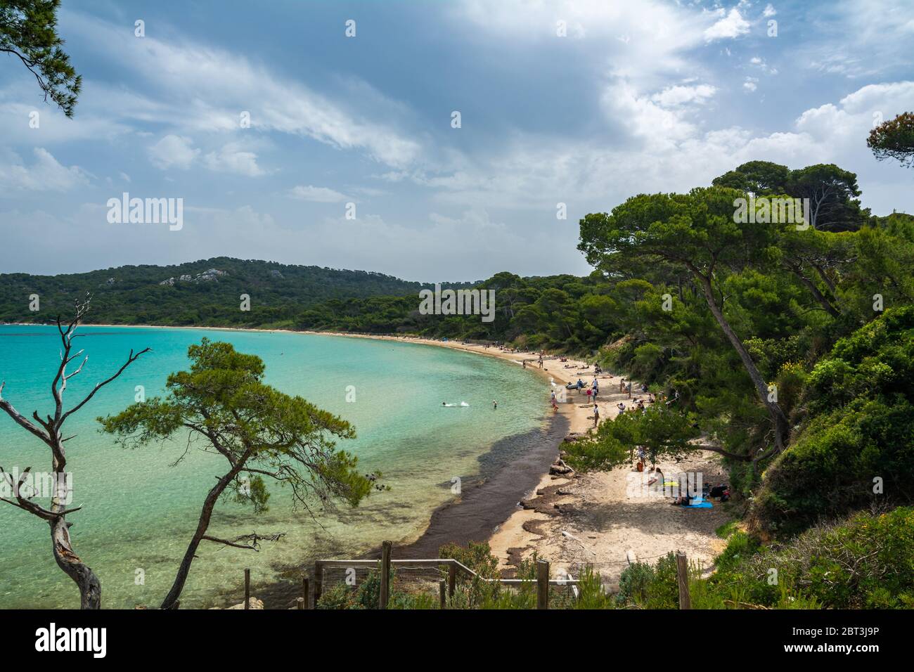 Porquerolles, France - June 10, 2019 : People on the beach of Notre ...