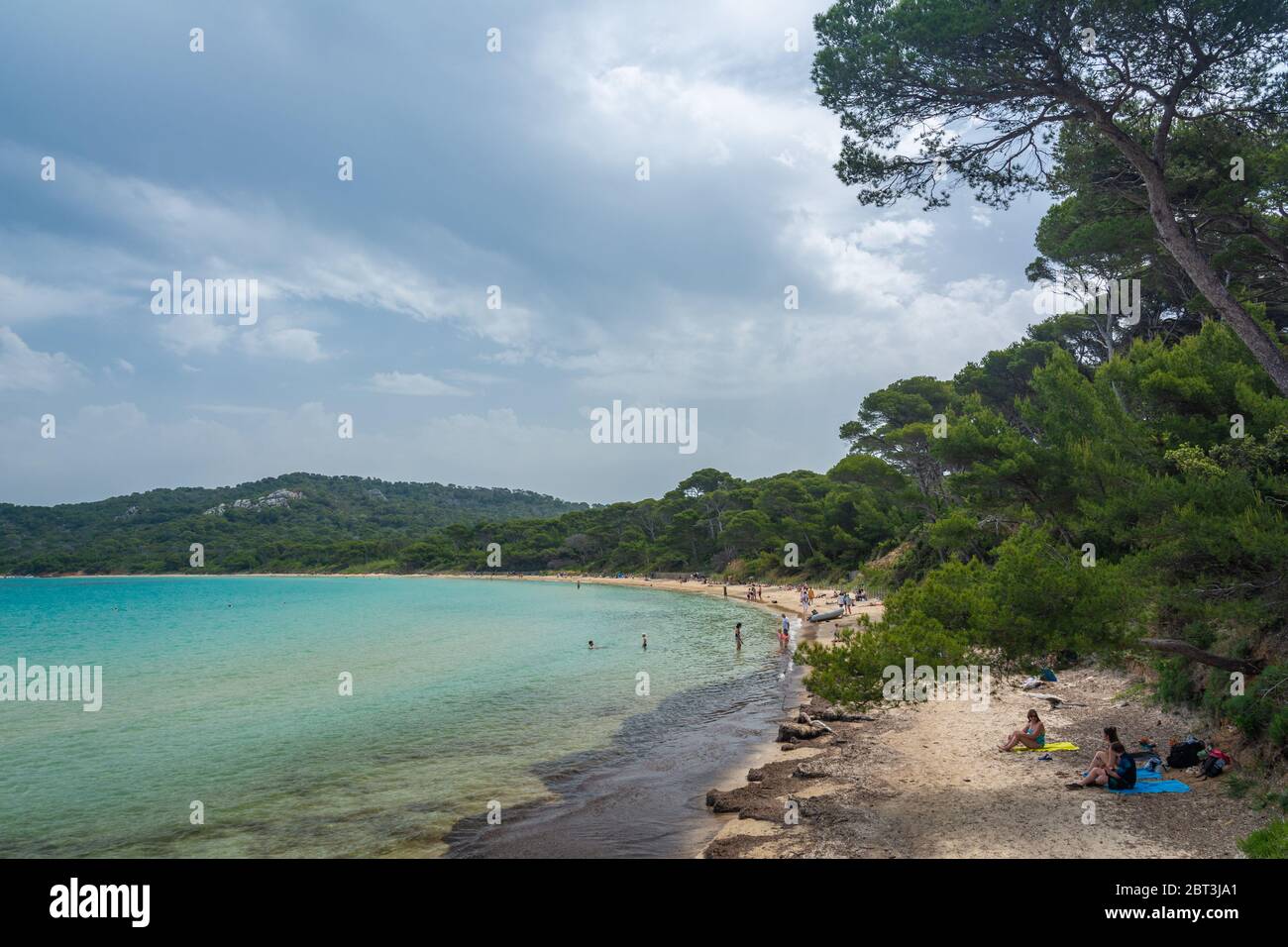 Porquerolles, France - June 10, 2019 : People on the beach of Notre ...