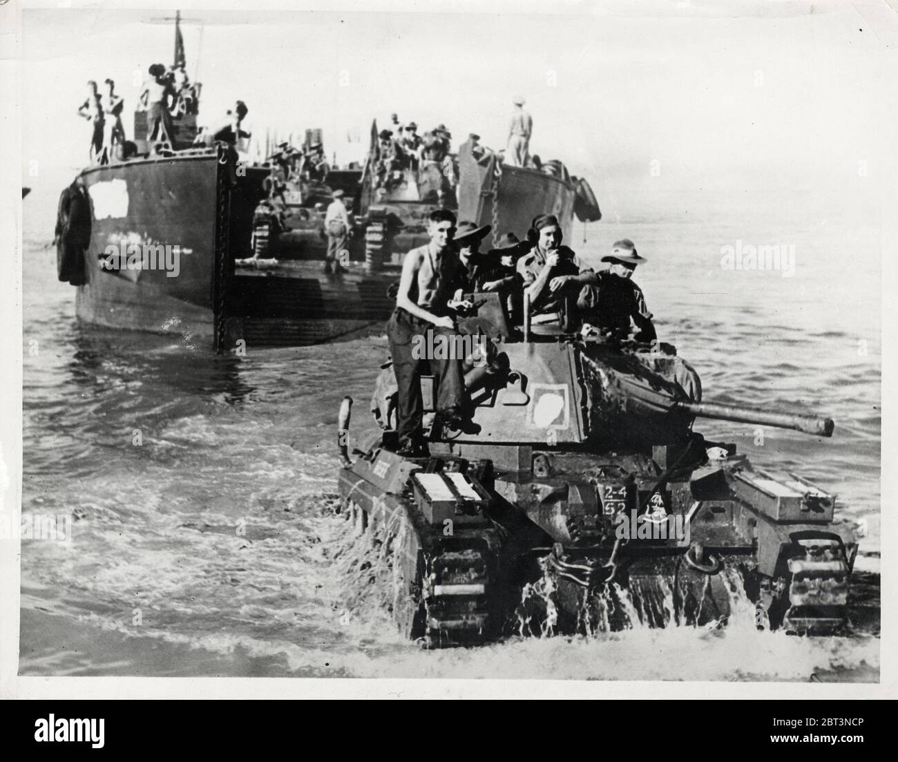 World War II vintage photograph - tank coming ashore from a landing ...