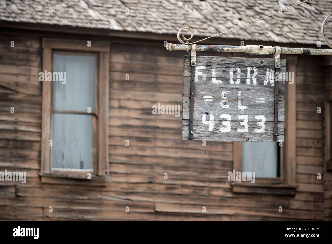 Elevation sign in the ghost town of Flora, Oregon Stock Photo - Alamy