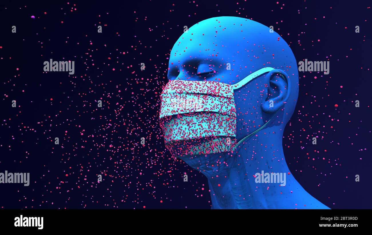 Man wearing face mask surrounded by virus particles, illustration Stock ...