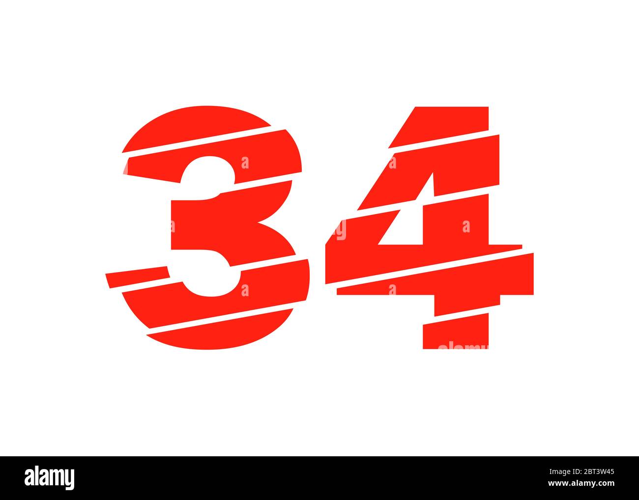Modern Red 34 Number Design Vector Illustration. Numeral Vector Trendy ...