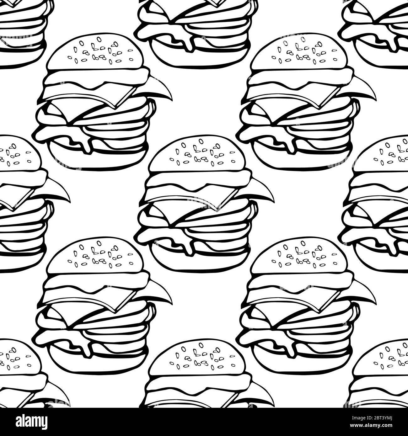 Seamless pattern vector illustration a hamburgers outline on white ...