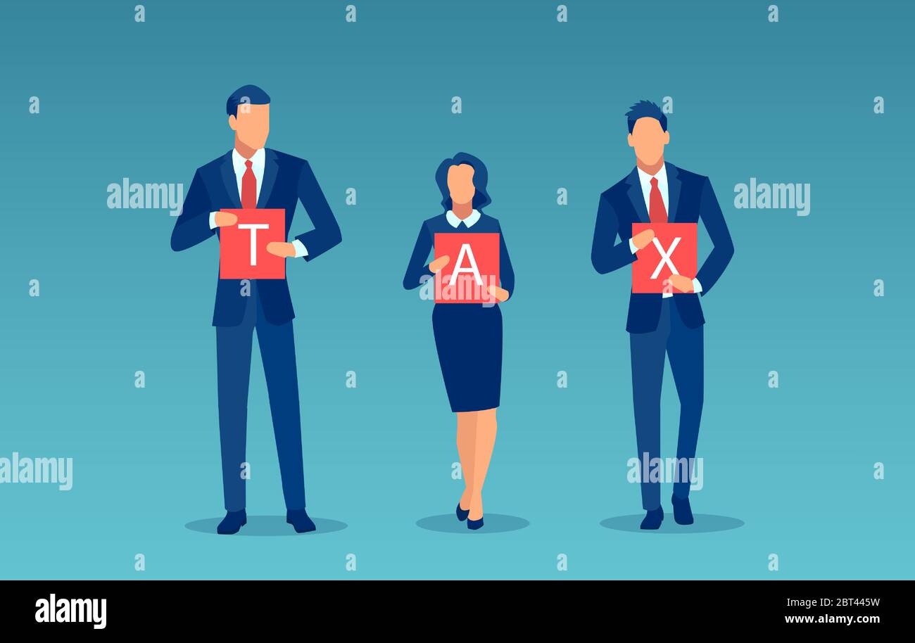 Tax audit concept. Vector of business people team holding squares with ...