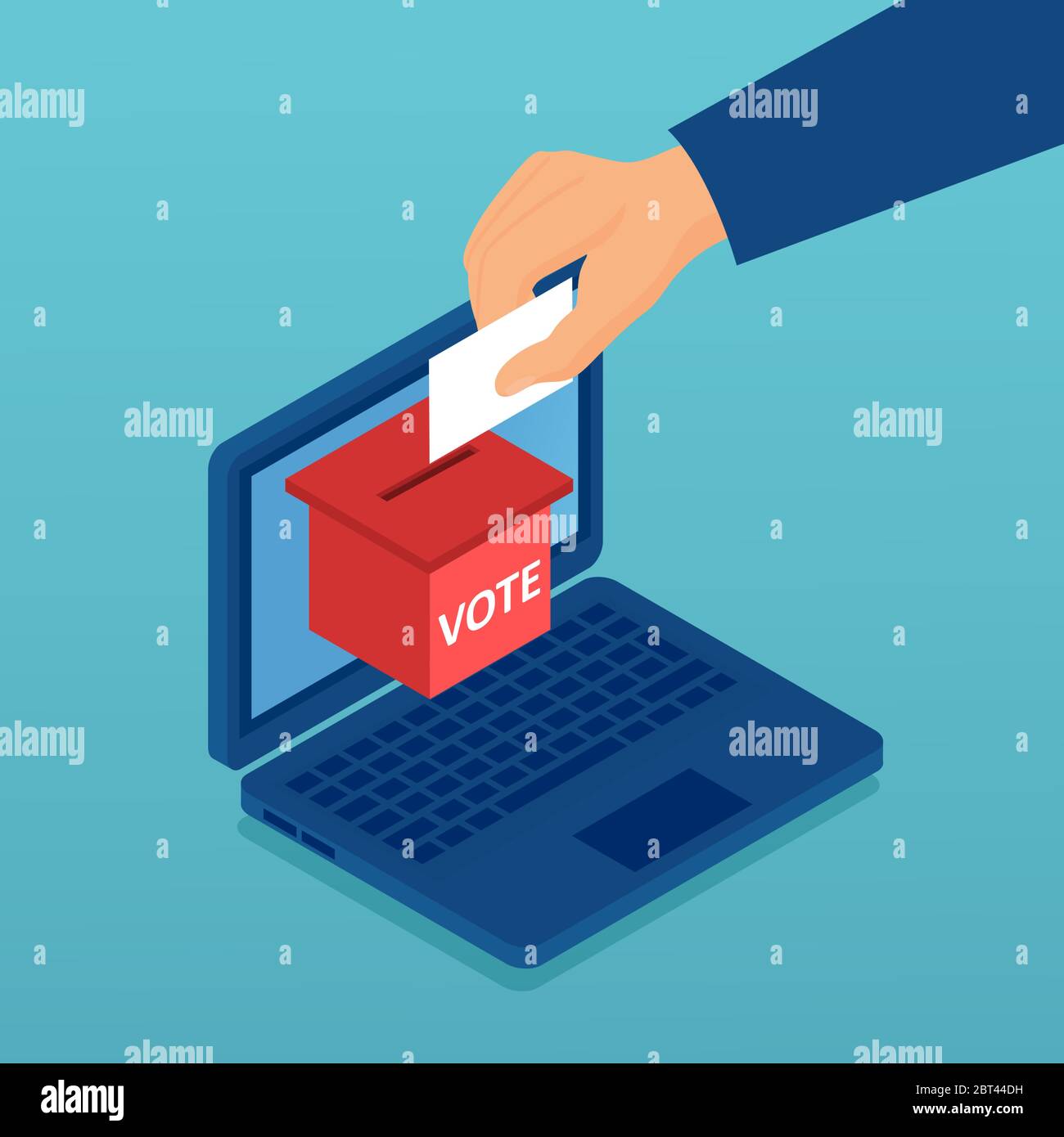Vector of a hand putting paper with vote in the ballot box in a laptop ...