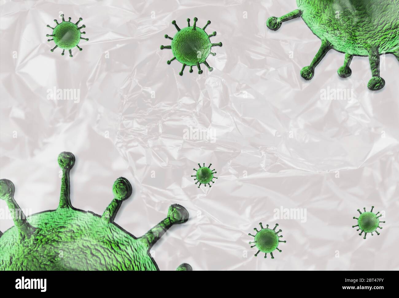 Illustration of colorful isolated corona virus covered by plastic film ...