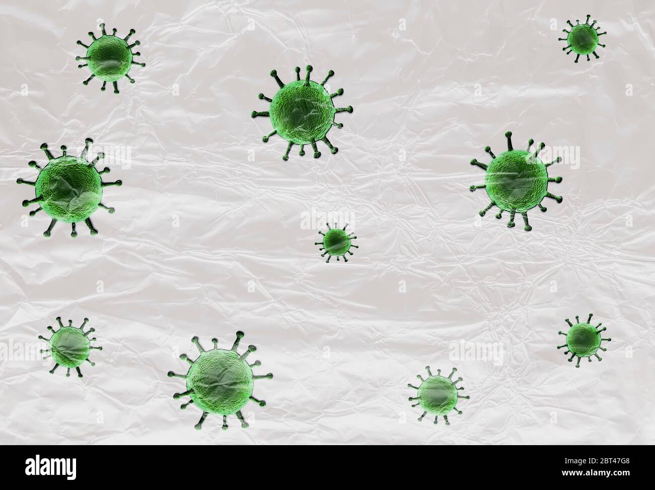 Illustration of colorful isolated corona virus covered by plastic film ...