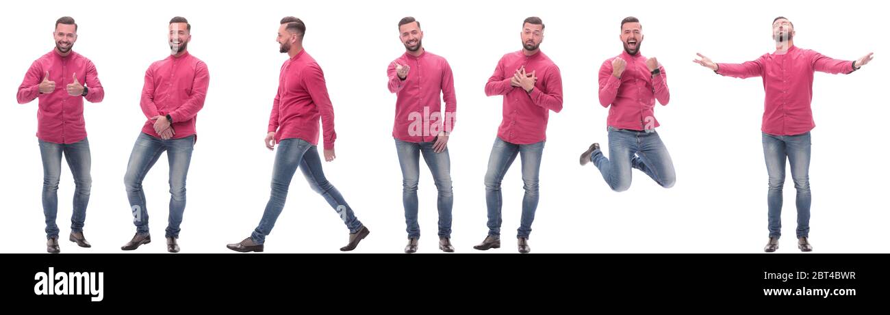 collage of photos of a modern man in a red shirt Stock Photo - Alamy