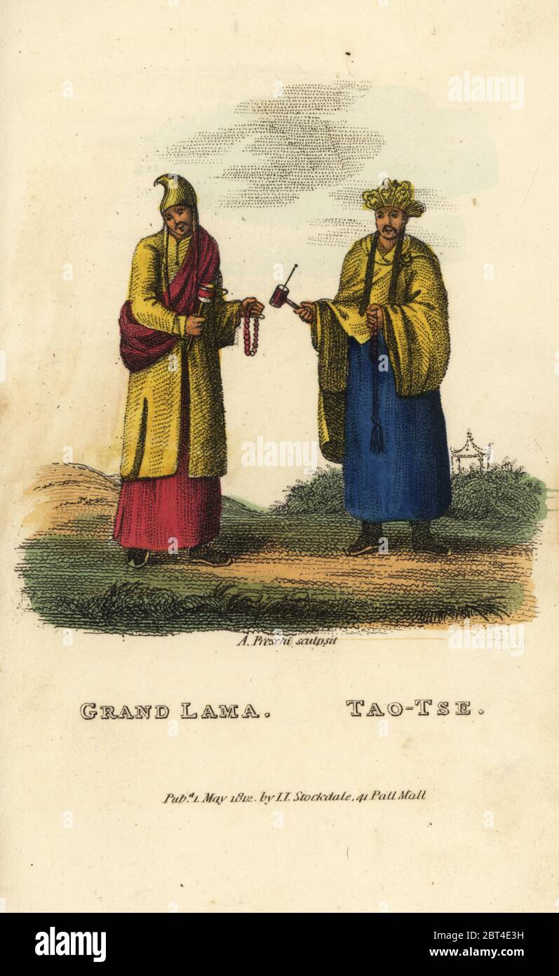 Grand Lama and Tao-Tse. Tartar Buddhist monk in yellow satin robe, and ...