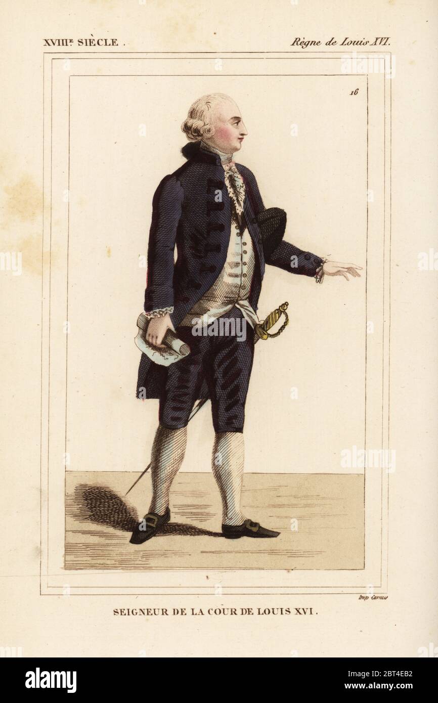 Lord of the court of King Louis XVI, France. Handcoloured lithograph ...