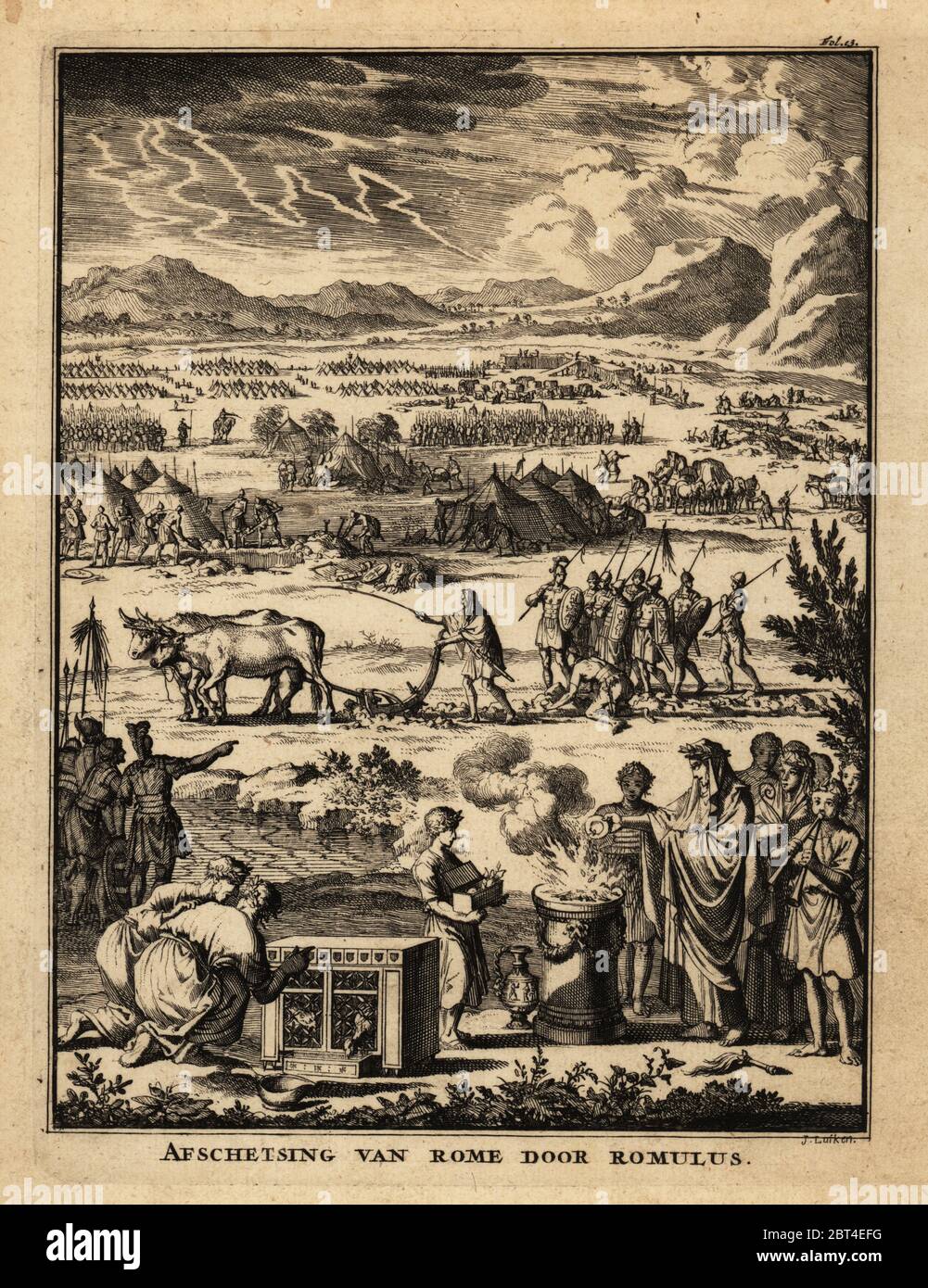 A Roman priest offers a sacrifice to the gods, while a ploughman and ...
