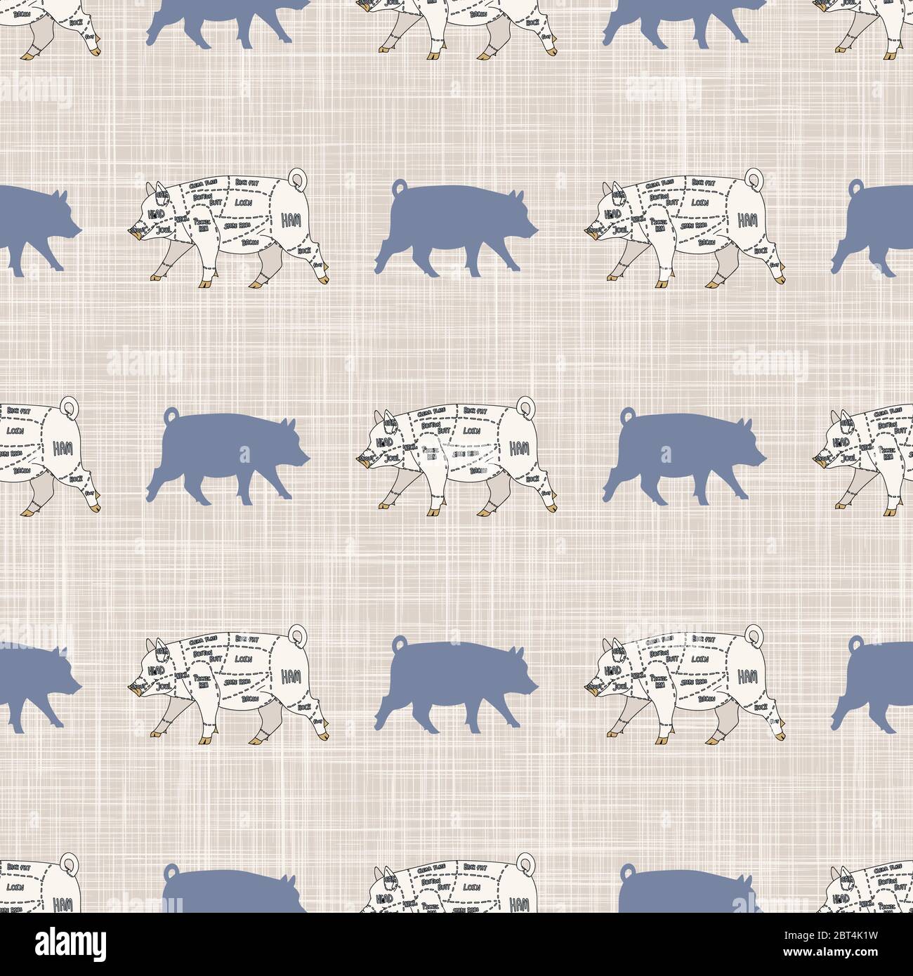 Seamless french farmhouse pig and cut chart pattern. Farmhouse linen ...
