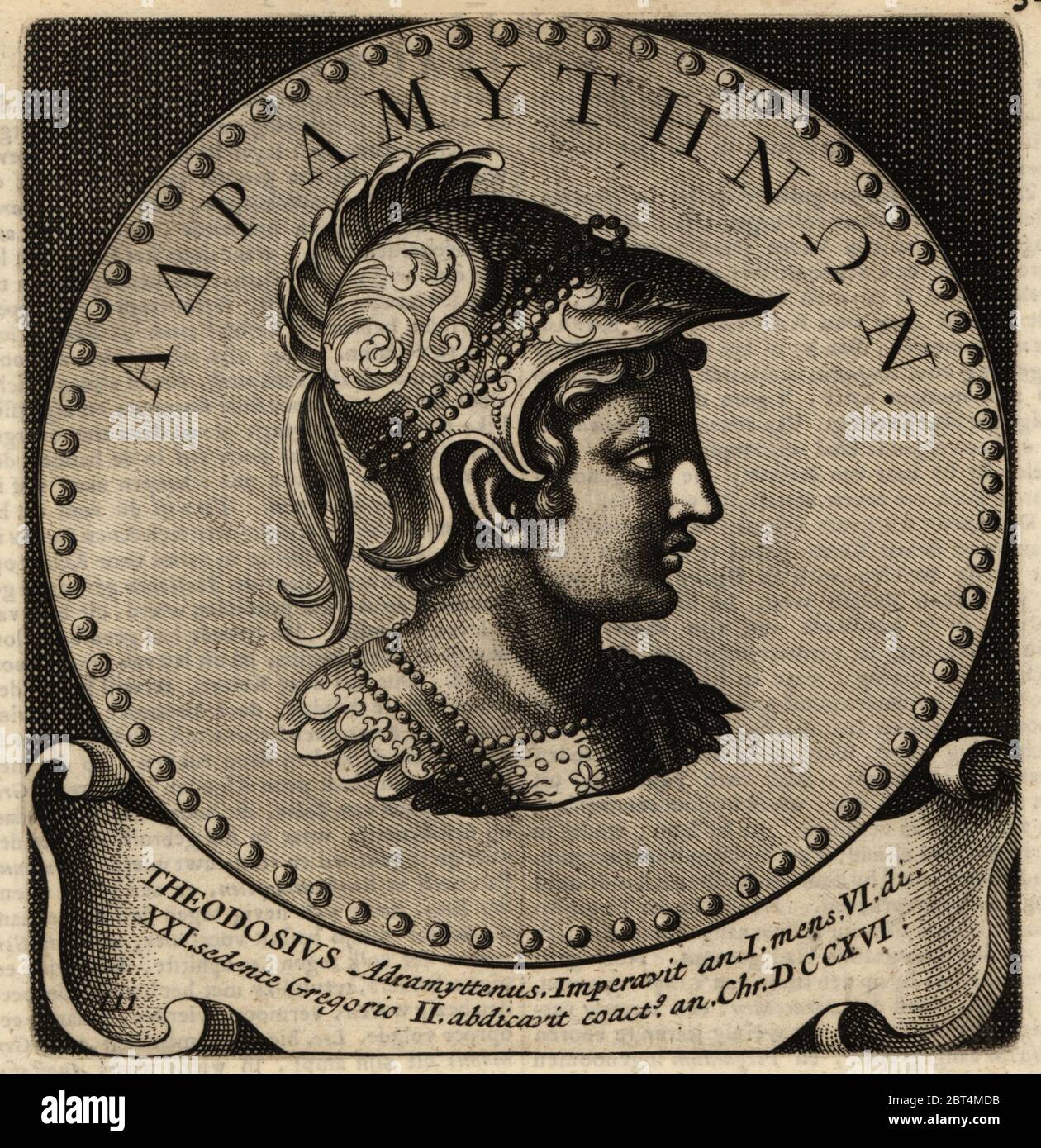 Byzantine Emperor Theodosius III, Adramyttenus, died 717. Copperplate ...