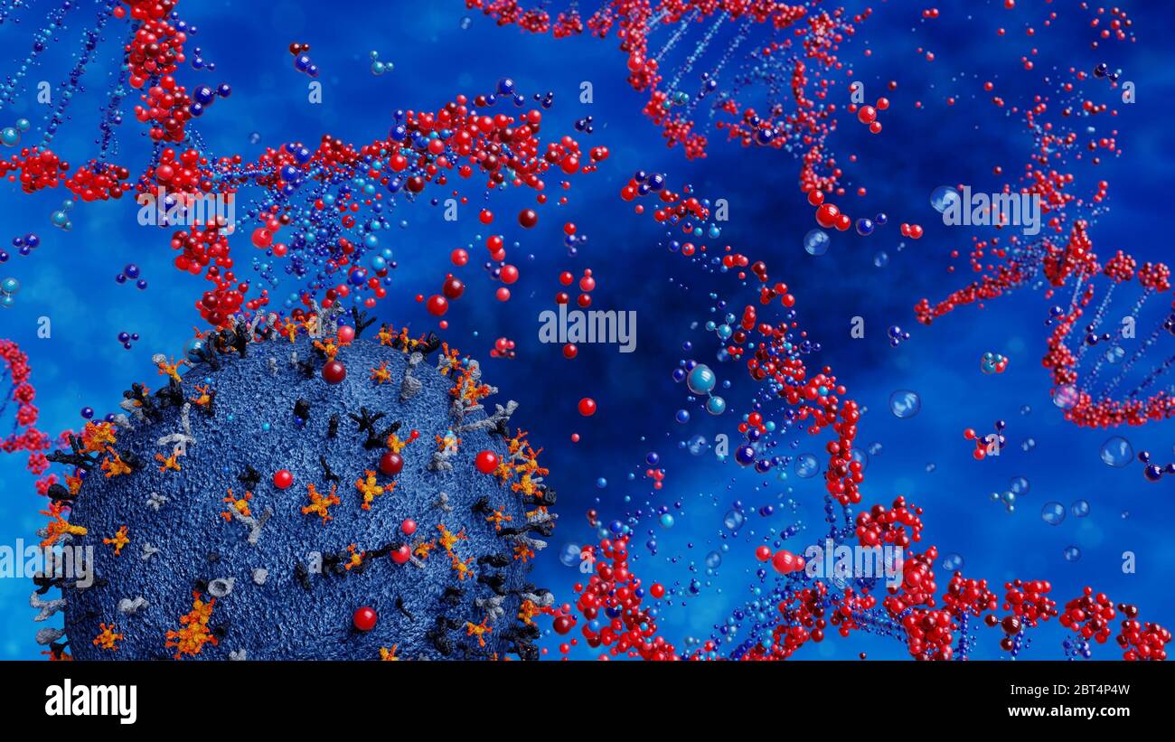 virus destroys human dna chain. Genome structure. helix molecule in the ...