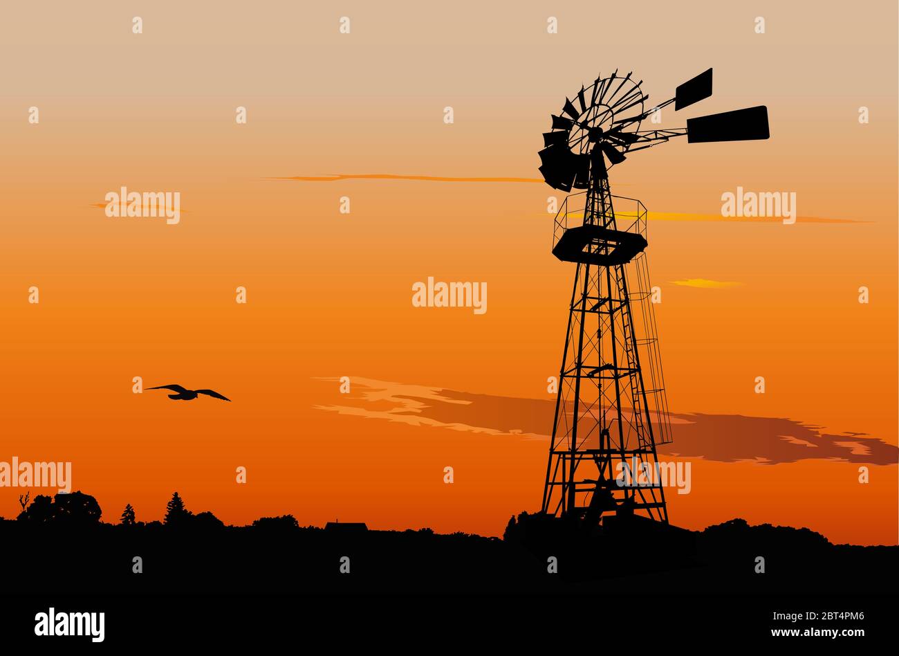 windmill, farm, mill, silhouette, wind, tower, agricultural, american ...
