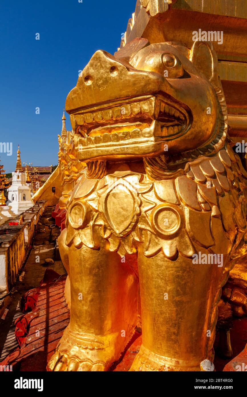 A Lion Shaped Statue At The Shwezigon Pagoda, Bagan, Mandalay Region ...