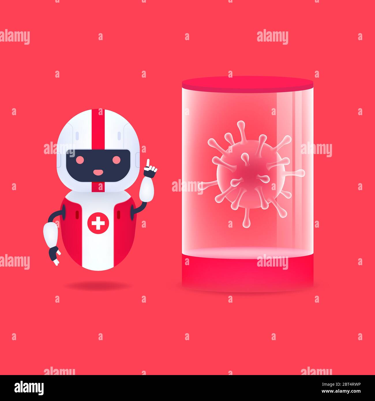 Medical friendly android robot with corona virus bacteria in quarantine ...