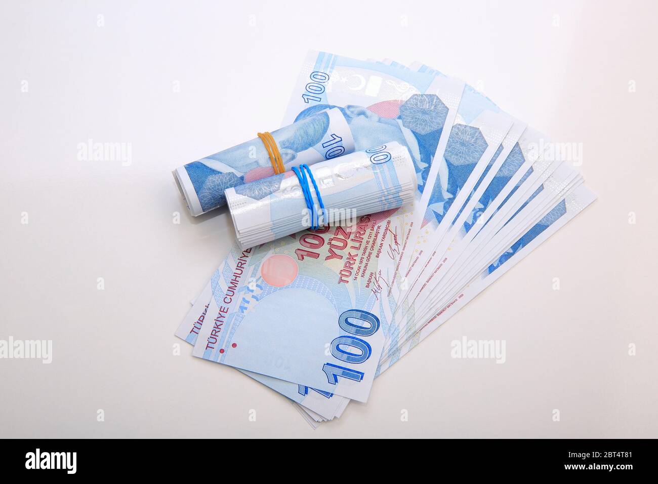 Turkish banknote composition of 100 TL on a white background Stock ...