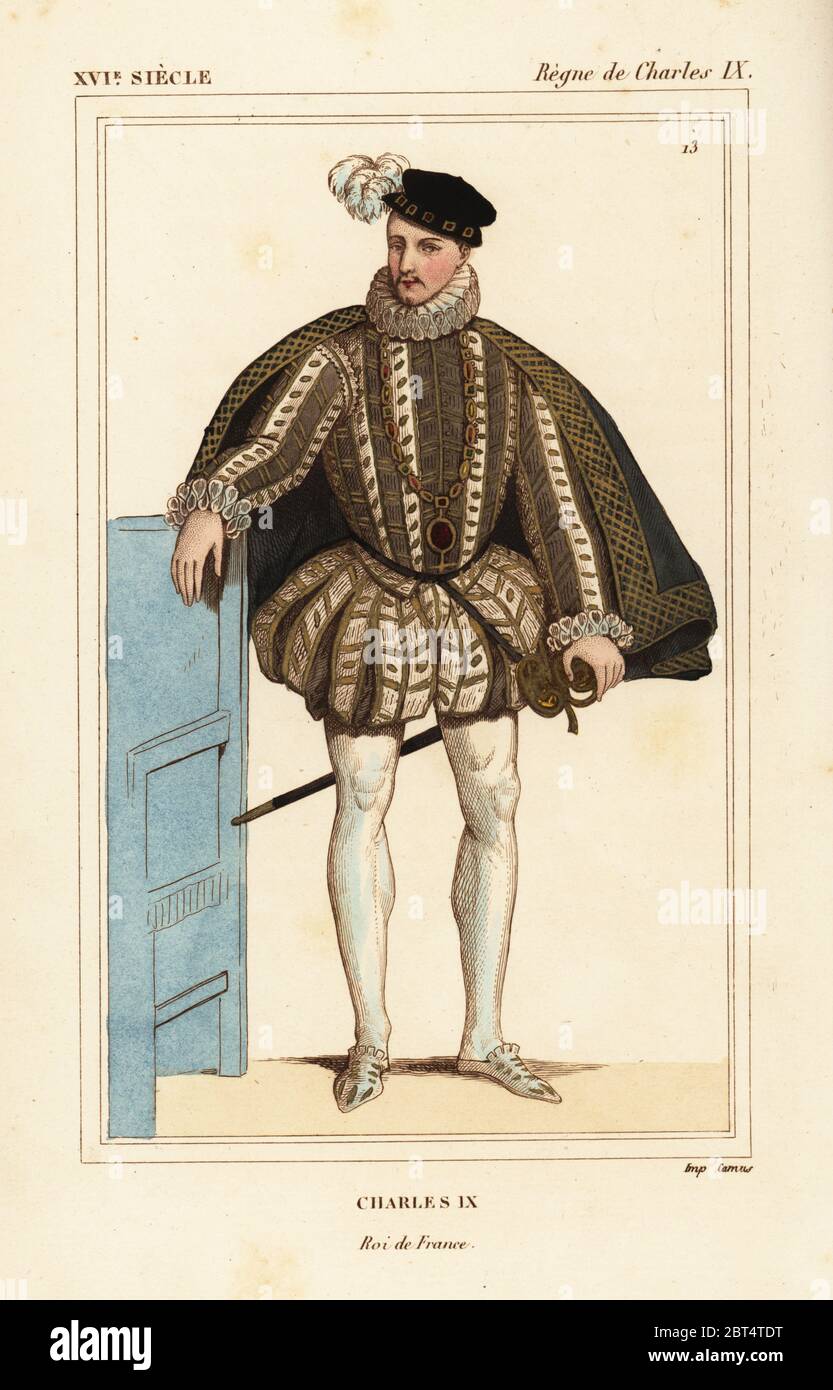 King Charles IX of France. Handcoloured lithograph after a portrait in ...