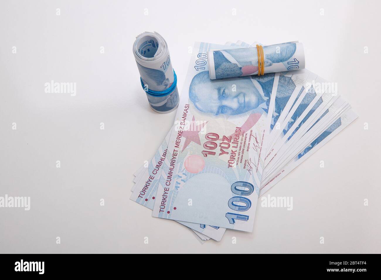 Turkish banknote composition of 100 TL on a white background Stock ...
