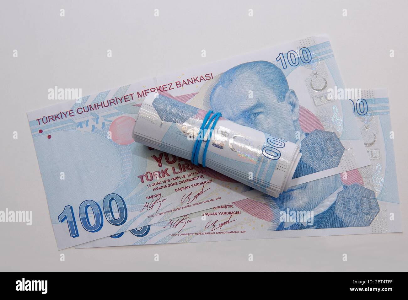 Turkish banknote composition of 100 TL on a white background Stock ...