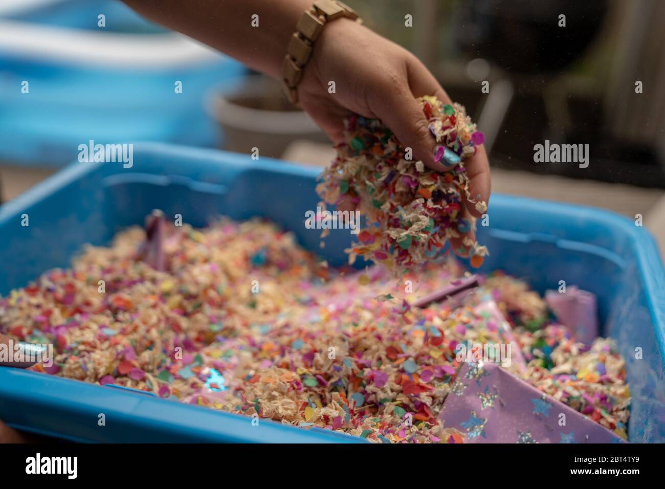 A box full of presents. Surprise present box Stock Photo - Alamy