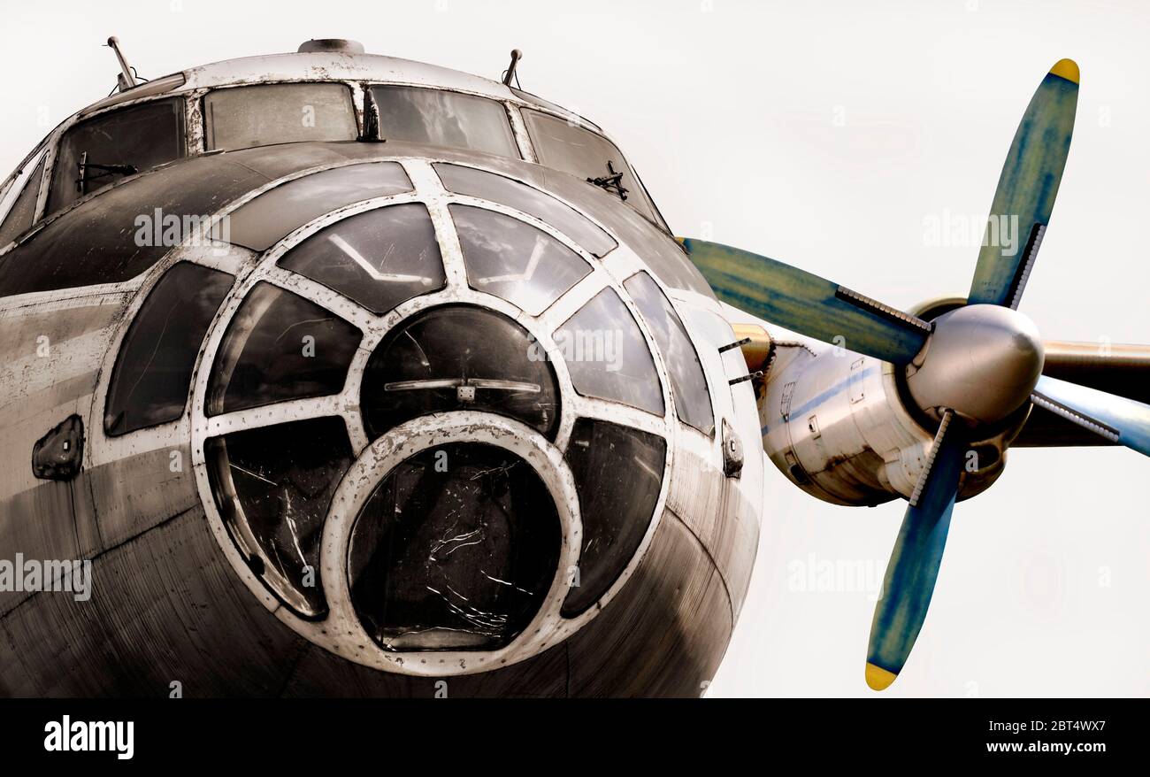 Old plane isolated. The nose of the aircraft, cockpit and aircraft ...