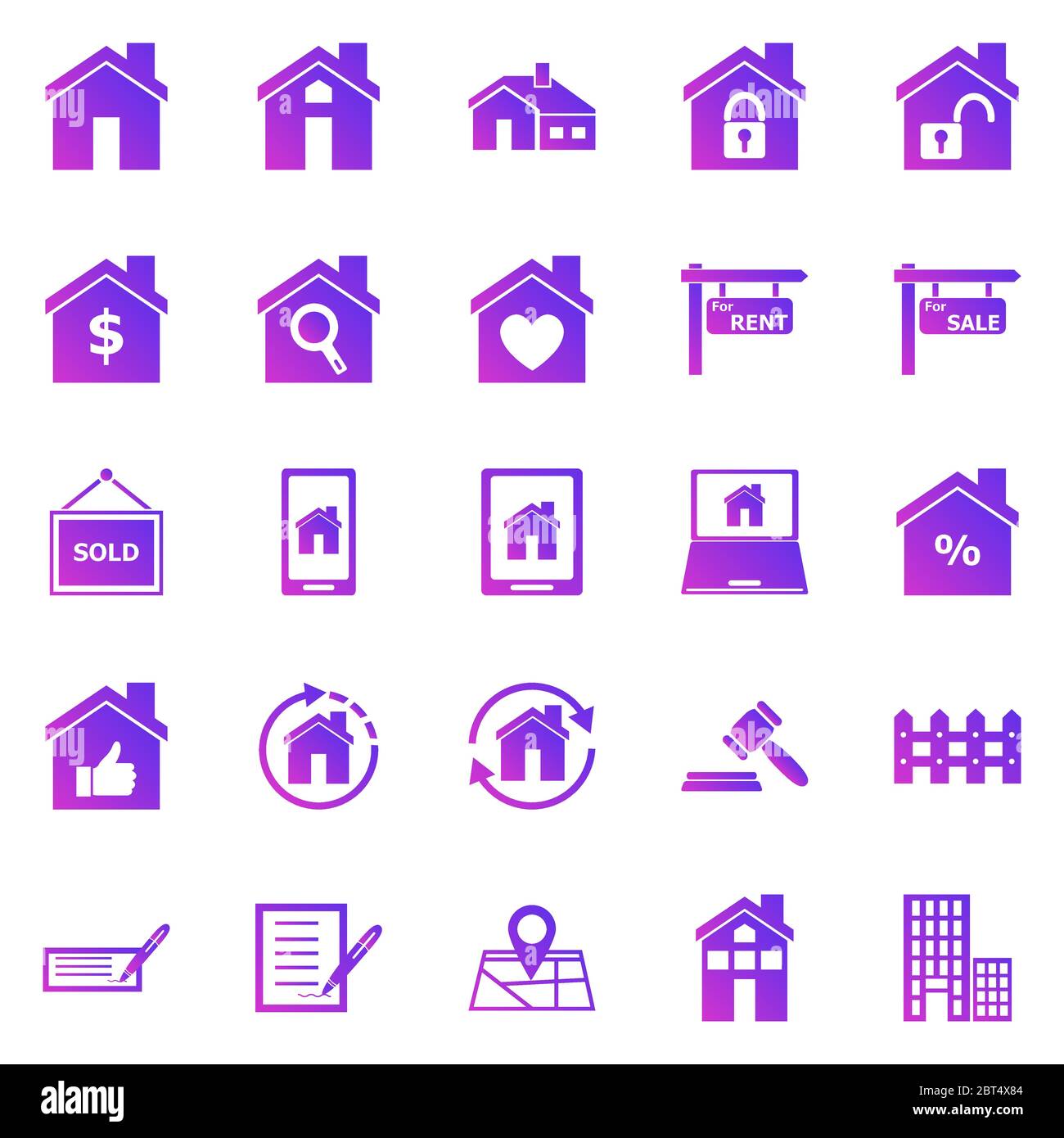 Real estate gradient icons on white background, stock vector Stock ...