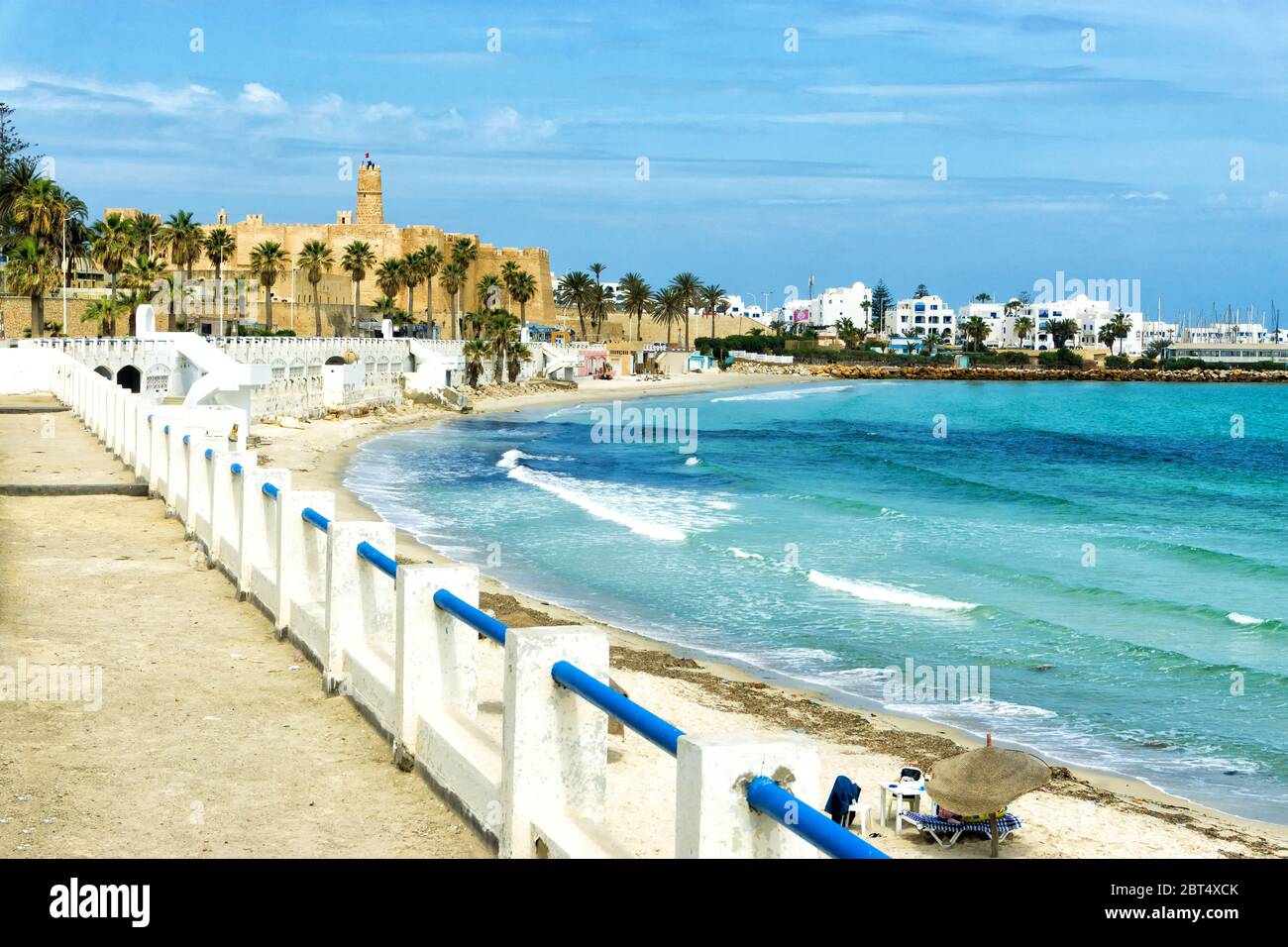 Landscape of waterfront and Ribat Fort in Monastir, Tunisia Stock Photo ...